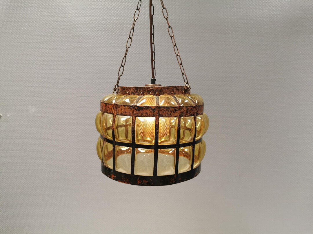 Beautiful Hanging Lamp Made of Copper With Inlaid Translucent/yellowish ...