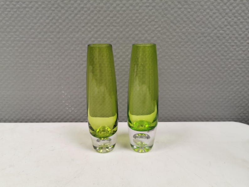 Two Incredibly Beautiful Torpedo Glass Vases in Light Green Colours ...
