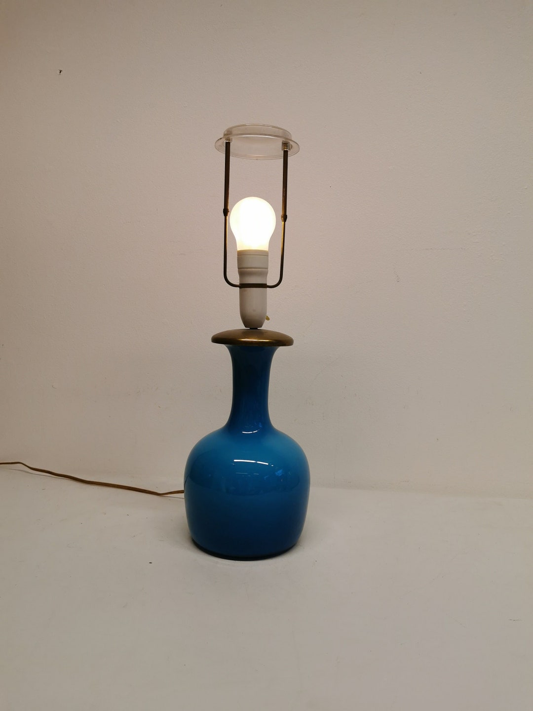 The Most Beautiful Sea Blue Glass Lamp With Brass Top. Estimated From ...