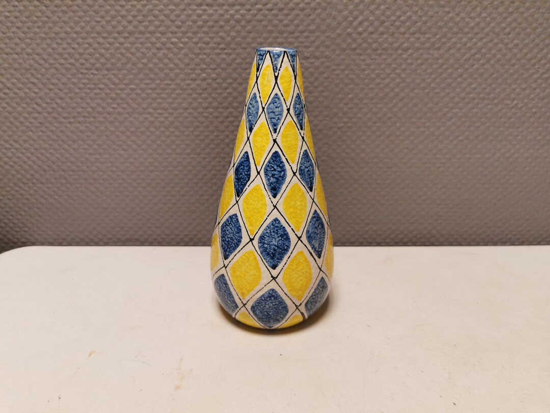 Italian Ceramic Vase, Yellow & Blue Harlequin Pattern, Fratelli ...