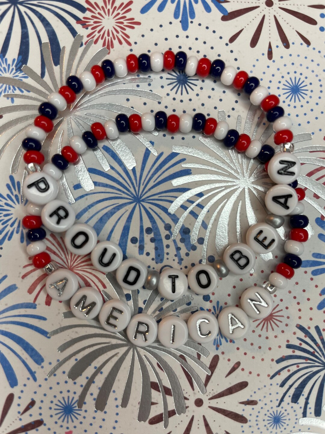 Proud to Be an American Bracelet Stack Set Beaded Stretch Red White ...