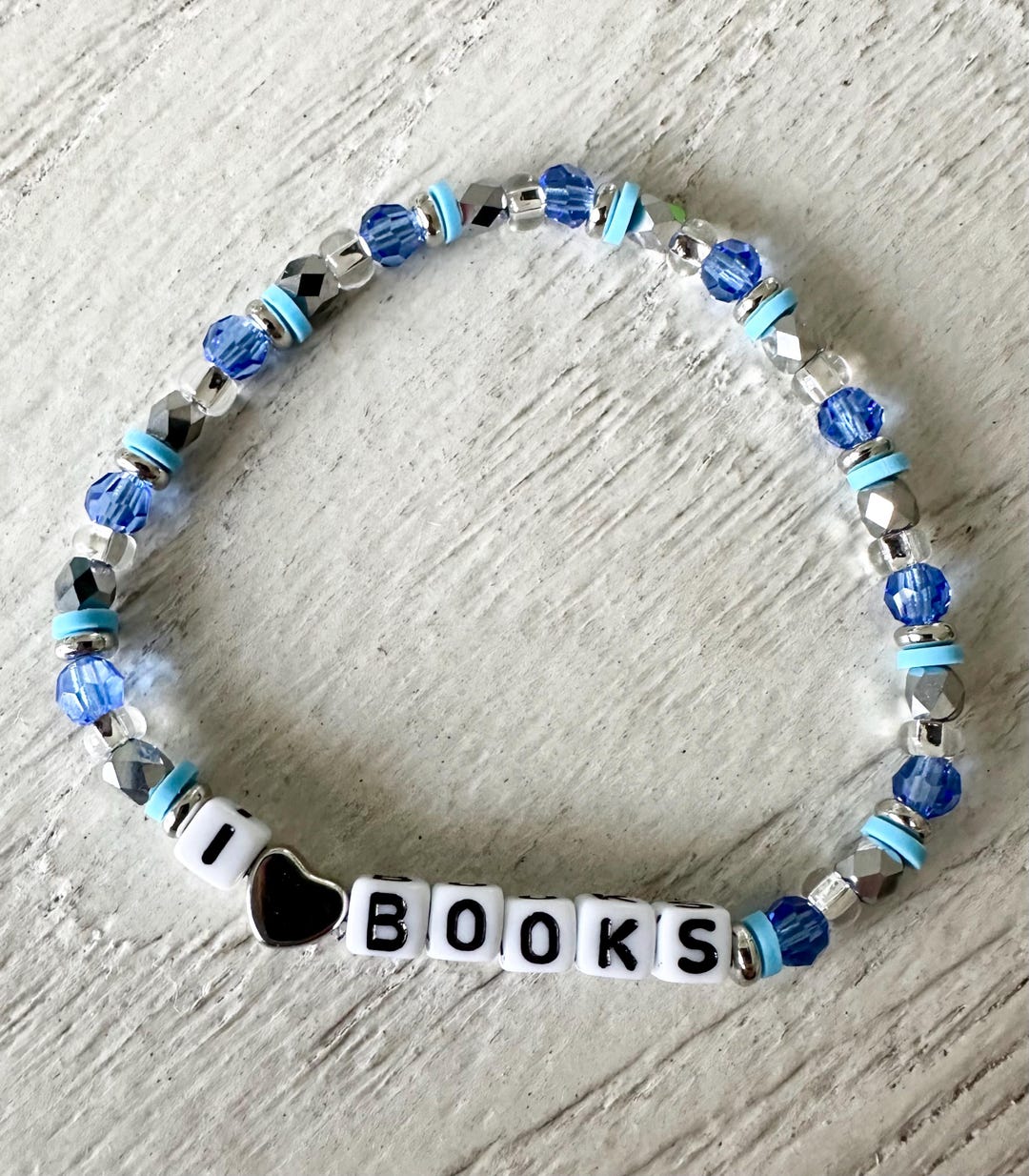 I Love Books Bracelets Block Letter Beaded Stretch Book Lover Reader ...