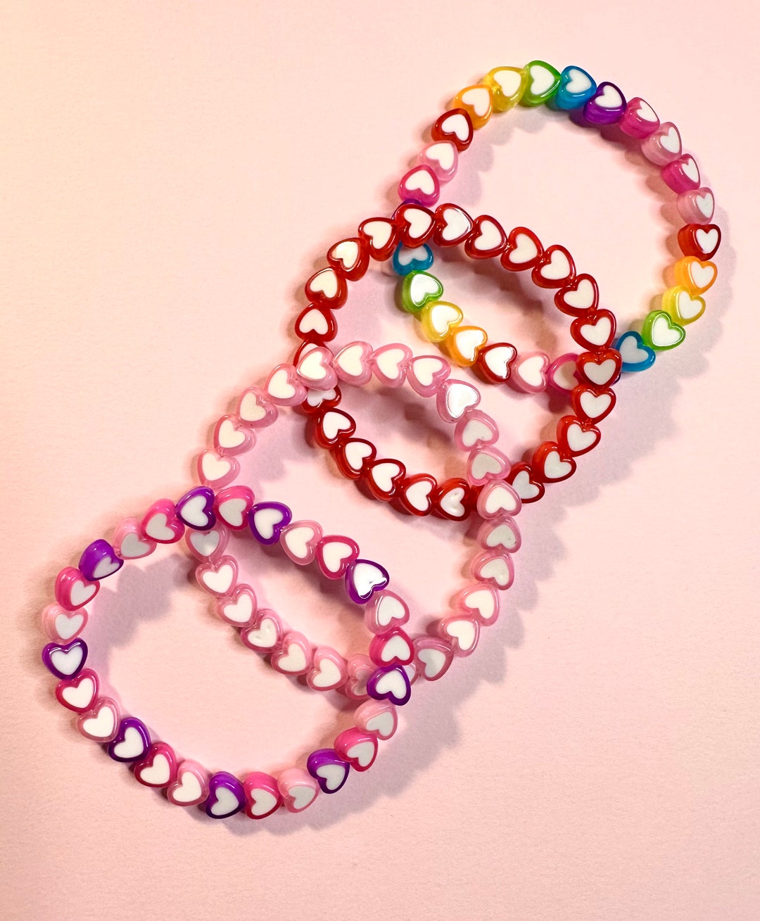 Colorful Hearts Bracelets Plastic Trend Kawaii Kandi Jewelry Stackable ...
