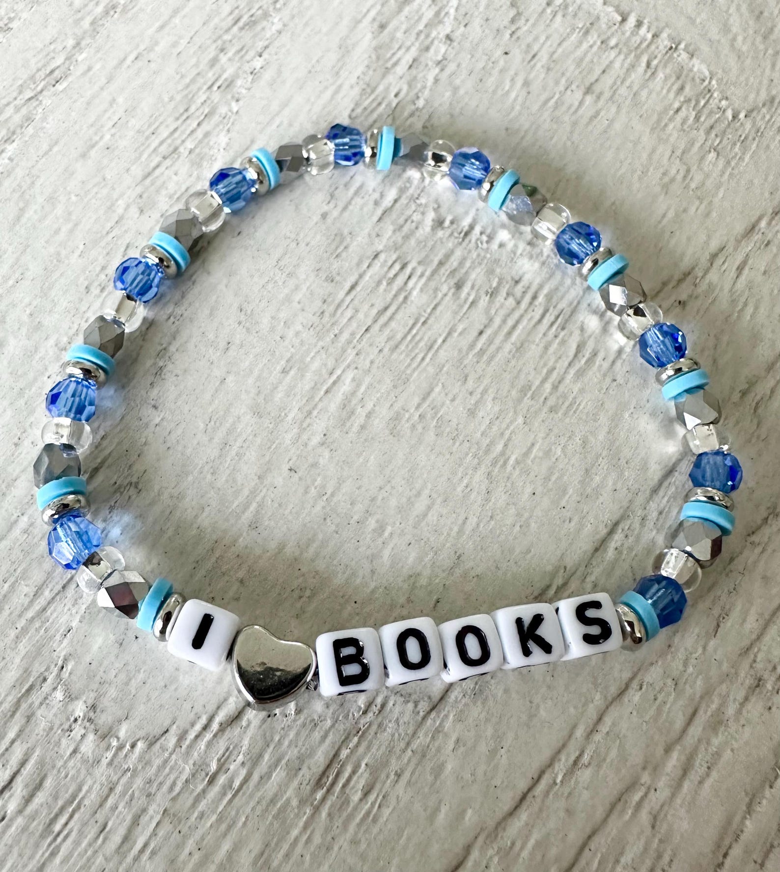 I Love Books Bracelets Block Letter Beaded Stretch Book Lover Reader ...
