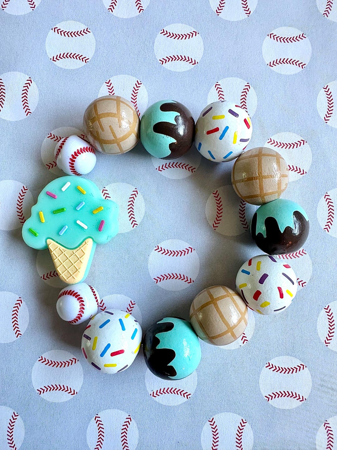 Baseball Drip Swag Ice Cream Sprinkle Cone Bracelet Player Fan Team ...