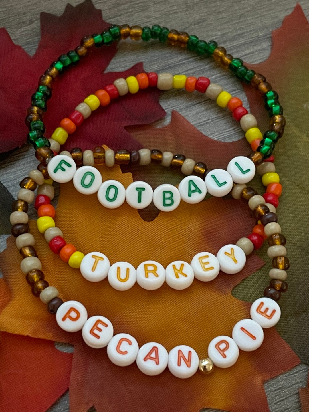 Thanksgiving Bracelet Stack Beaded Stretch Fall Autumn Turkey Day Theme ...