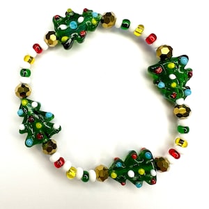 Christmas Tree Glass Beaded Stretchy Bracelet Winter Holiday Gift ...