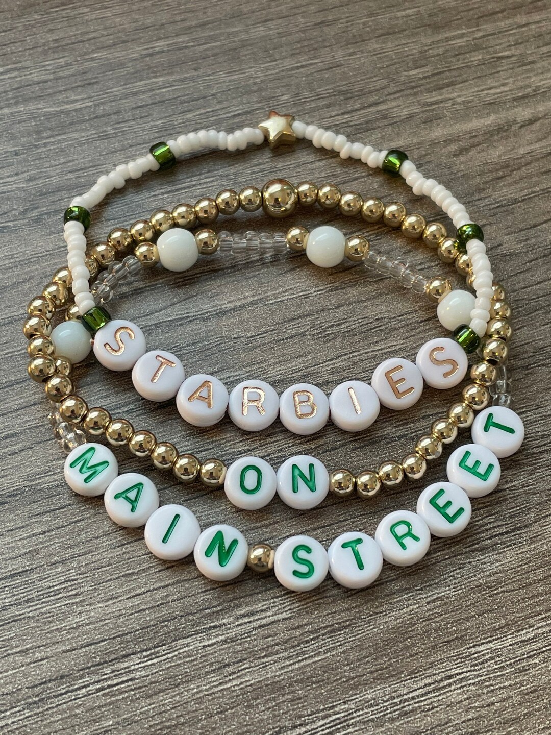 Coffee Main Street Green Gold Bracelet Stack Set - Etsy