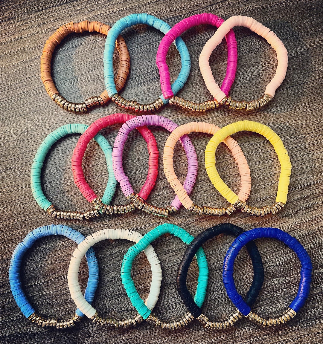 Bracelets Clay Heishi Gold Colored Discs Stackable Layering Jewelry ...