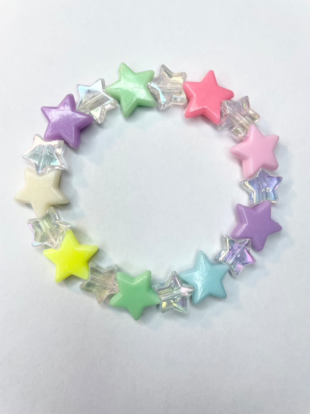 Pastel & Iridescent Star Bracelet Stretchy Multicolored Rainbow Plastic ...