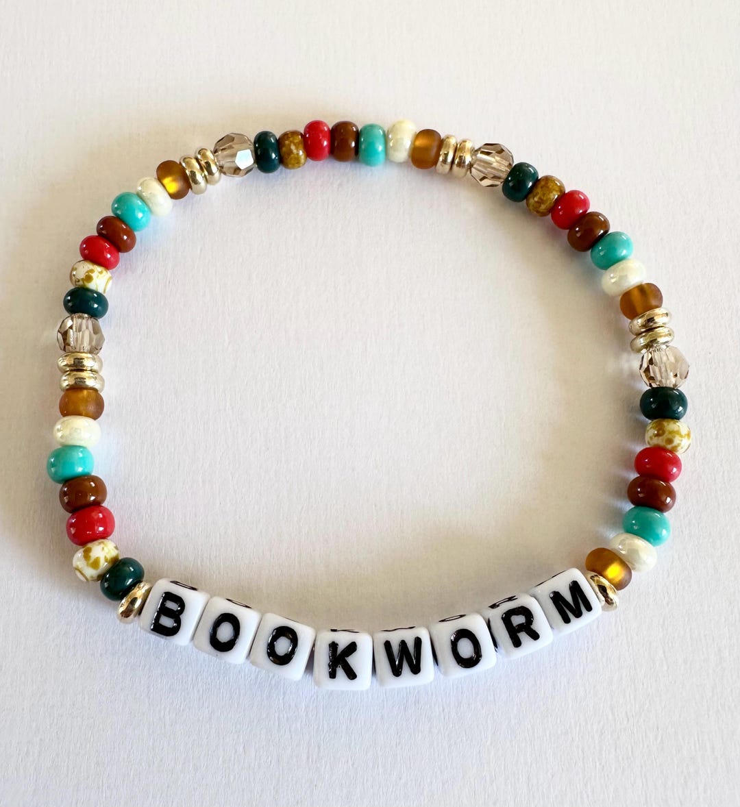 Bookworm Bracelet Block Cube Letter Word Beaded Stretch Stackable ...
