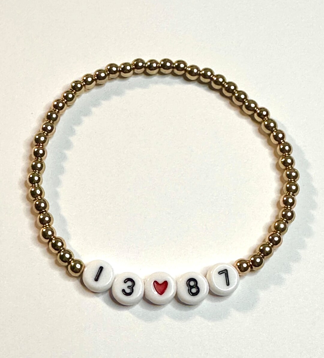 13 87 Bracelet Thirteen Eighty Seven Number Gold Beaded Stretch Game ...