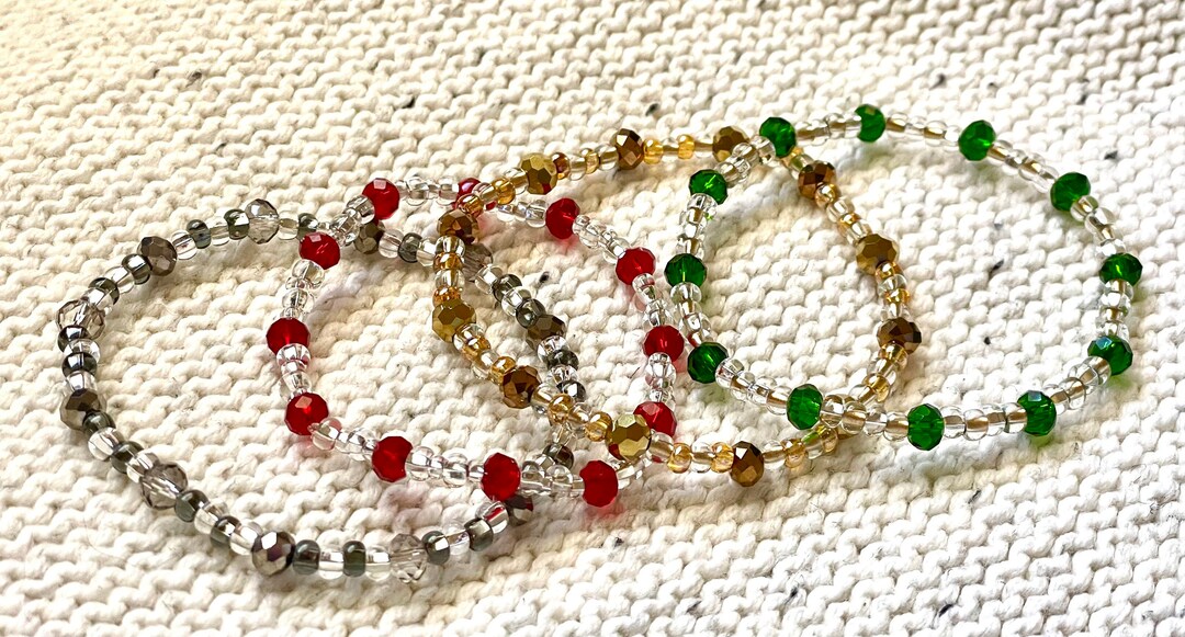 Christmas Glass Bracelets Holiday Winter Beaded Stretch Custom Sparkle ...