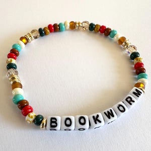 Bookworm Bracelet Block Cube Letter Word Beaded Stretch Stackable ...