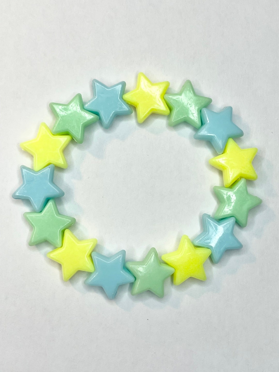 Pastel Star Bracelet Yellow Green Blue Plastic Kawaii Inspired Stretchy ...