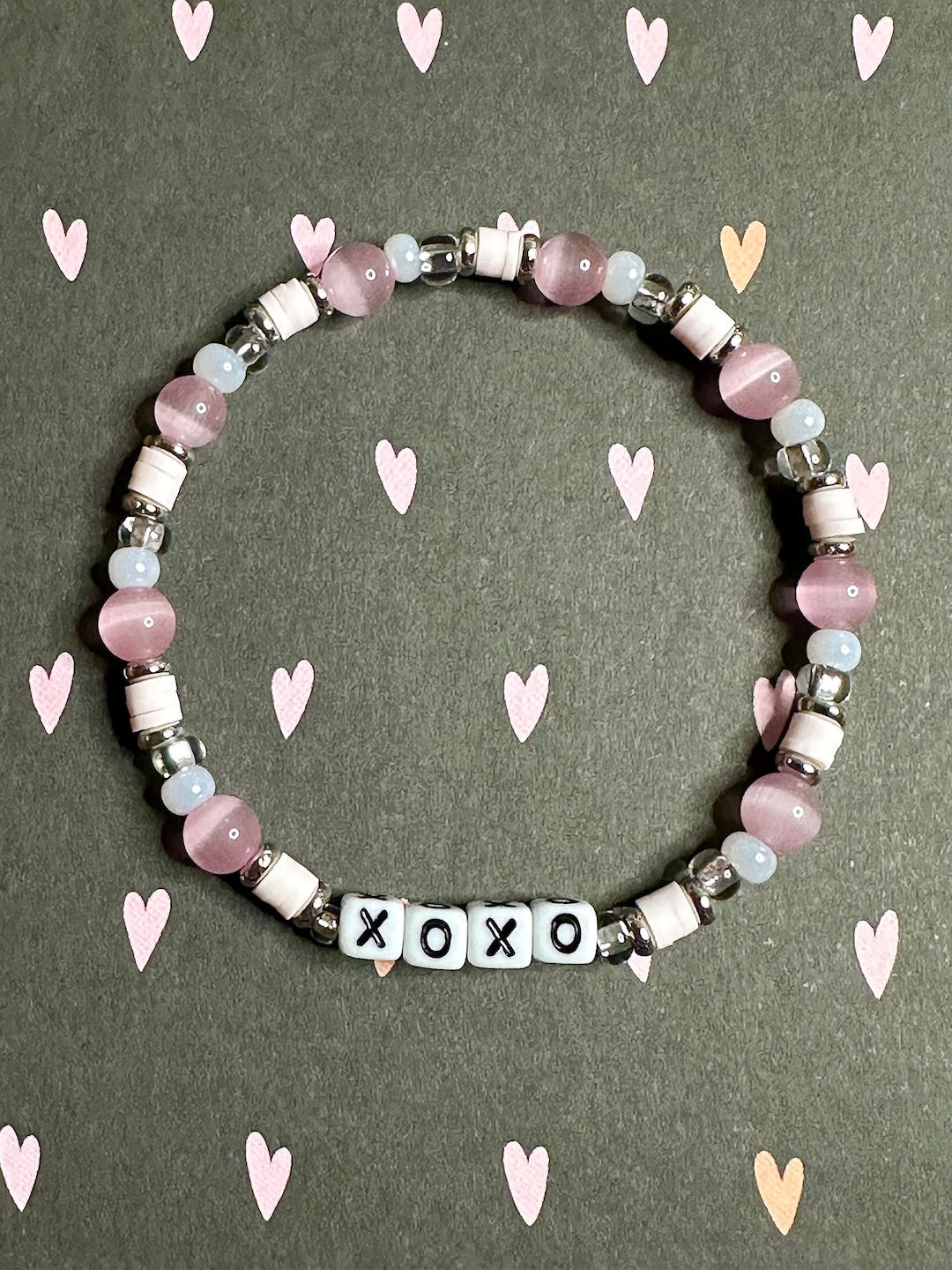 XOXO Pink Word Beaded Stretch Bracelet Love Valentines Day Romantic ...