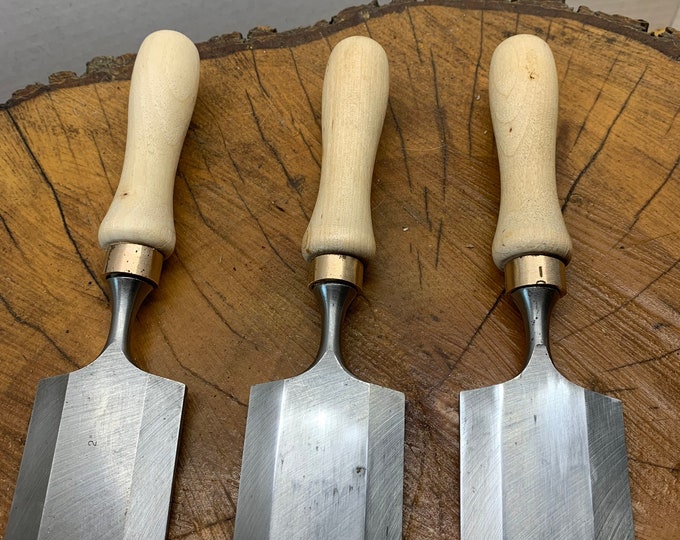 Unmarked Beveled Tang Wood Chisel 2 Inch New Handles Heavy Duty Brass ...