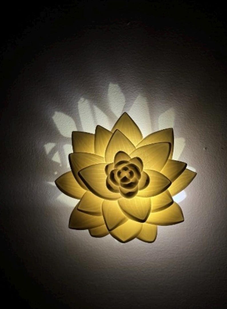 3D Printed Lotus Flower Wall Light Decor - Etsy