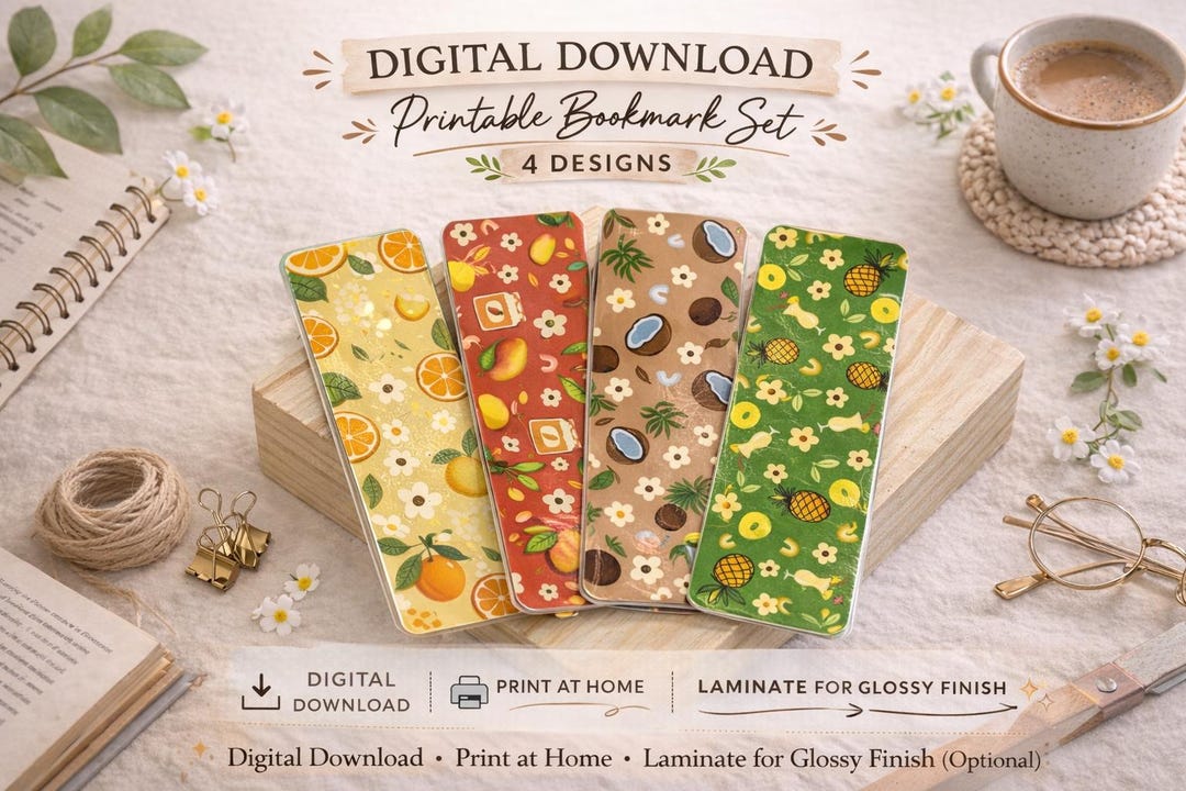 Printable Tropical Fruit Bookmark Set (4 Pack), Kawaii Cottagecore ...
