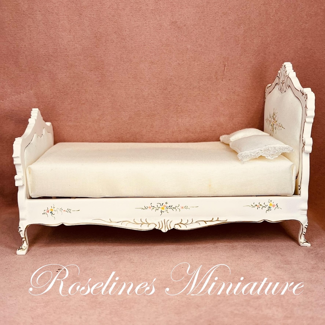 Hand Painted Miniature Bed - White. Dollhouse Miniature Furniture Scale ...