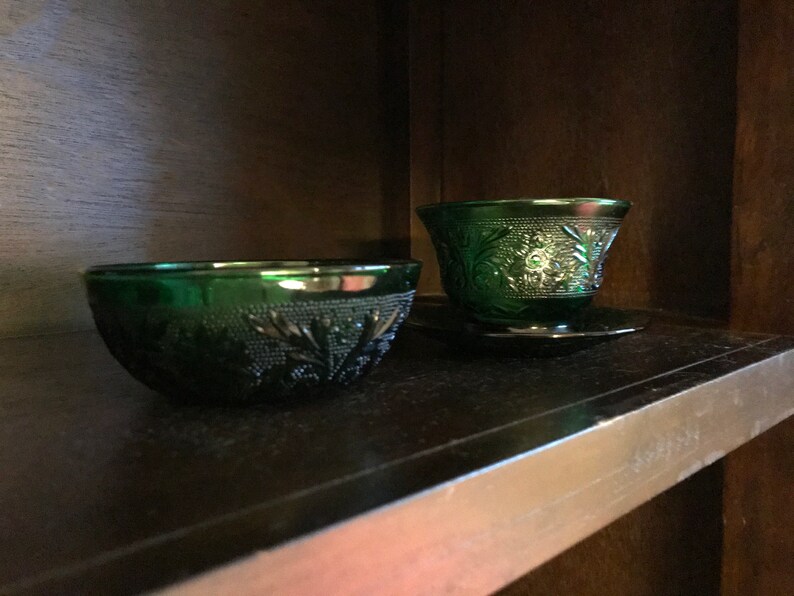 Vintage Green Tiara Cut Glassware Tea Set and Bowl Candy Dish - Etsy