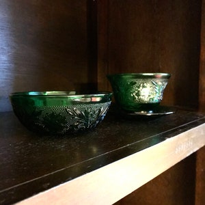 Vintage Green Tiara Cut Glassware Tea Set and Bowl Candy Dish - Etsy