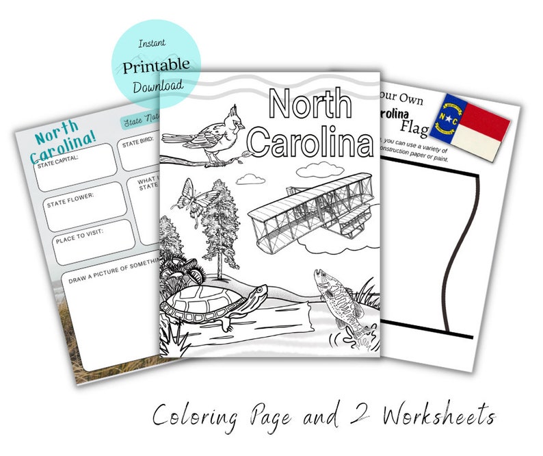North Carolina Coloring Page, U.S. Geography Activity, Travel Activity ...