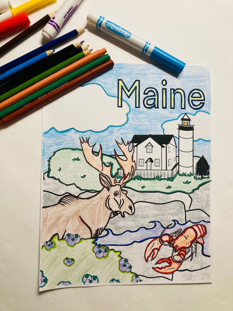 Maine Coloring Page, U.S. Coloring Page, Nubble Lighthouse, Travel ...
