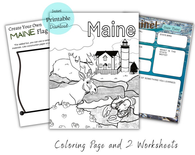 Maine Coloring Page - Etsy