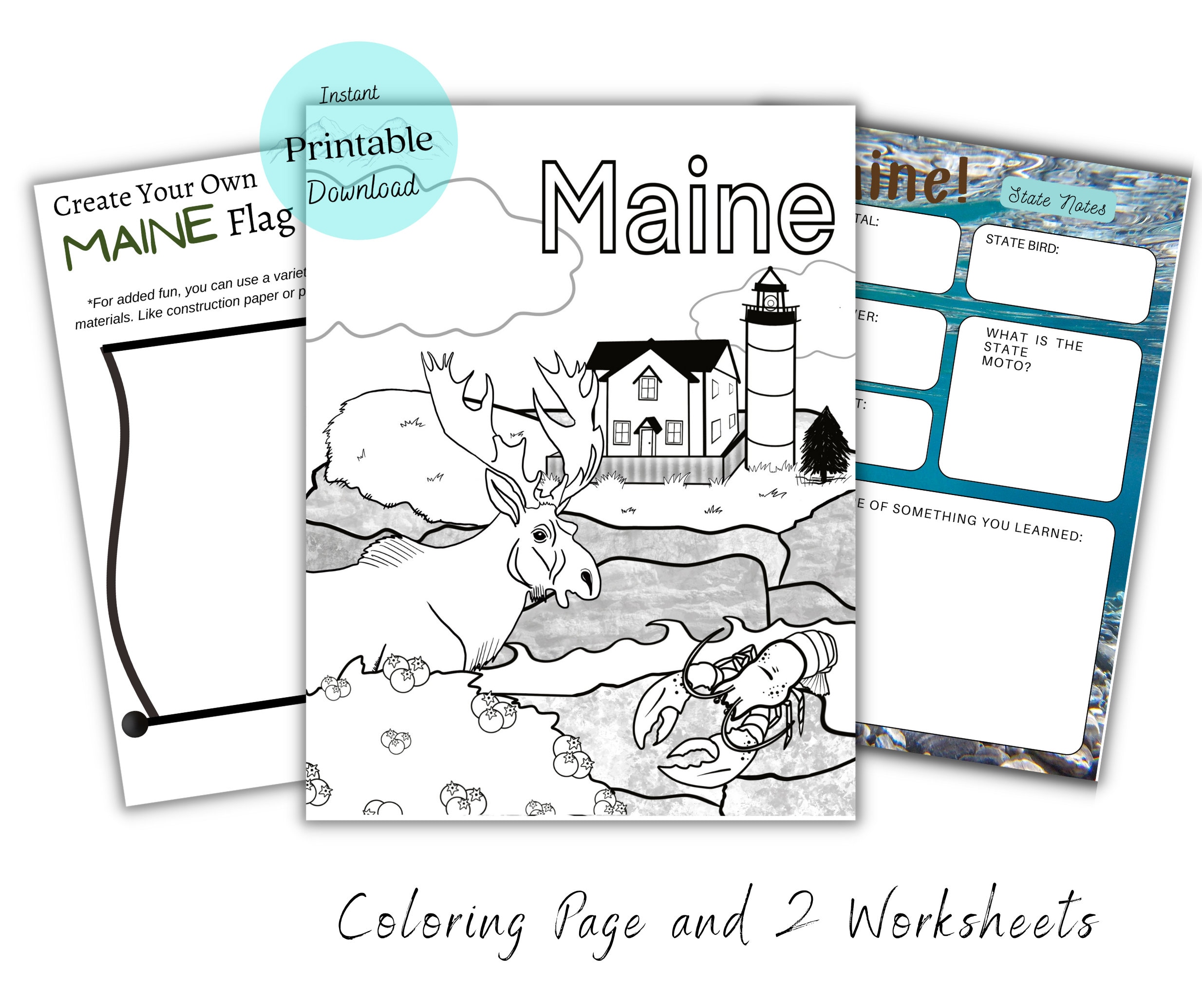 Maine Coloring Page, U.S. Coloring Page, Nubble Lighthouse, Travel ...
