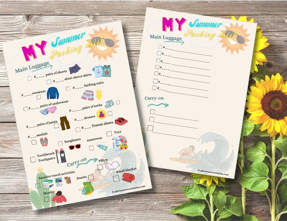 Printable children's packing list children's summer | Etsy