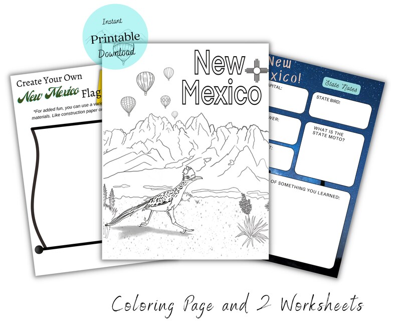 New Mexico Coloring Page, United States Travel Activities, Digital ...