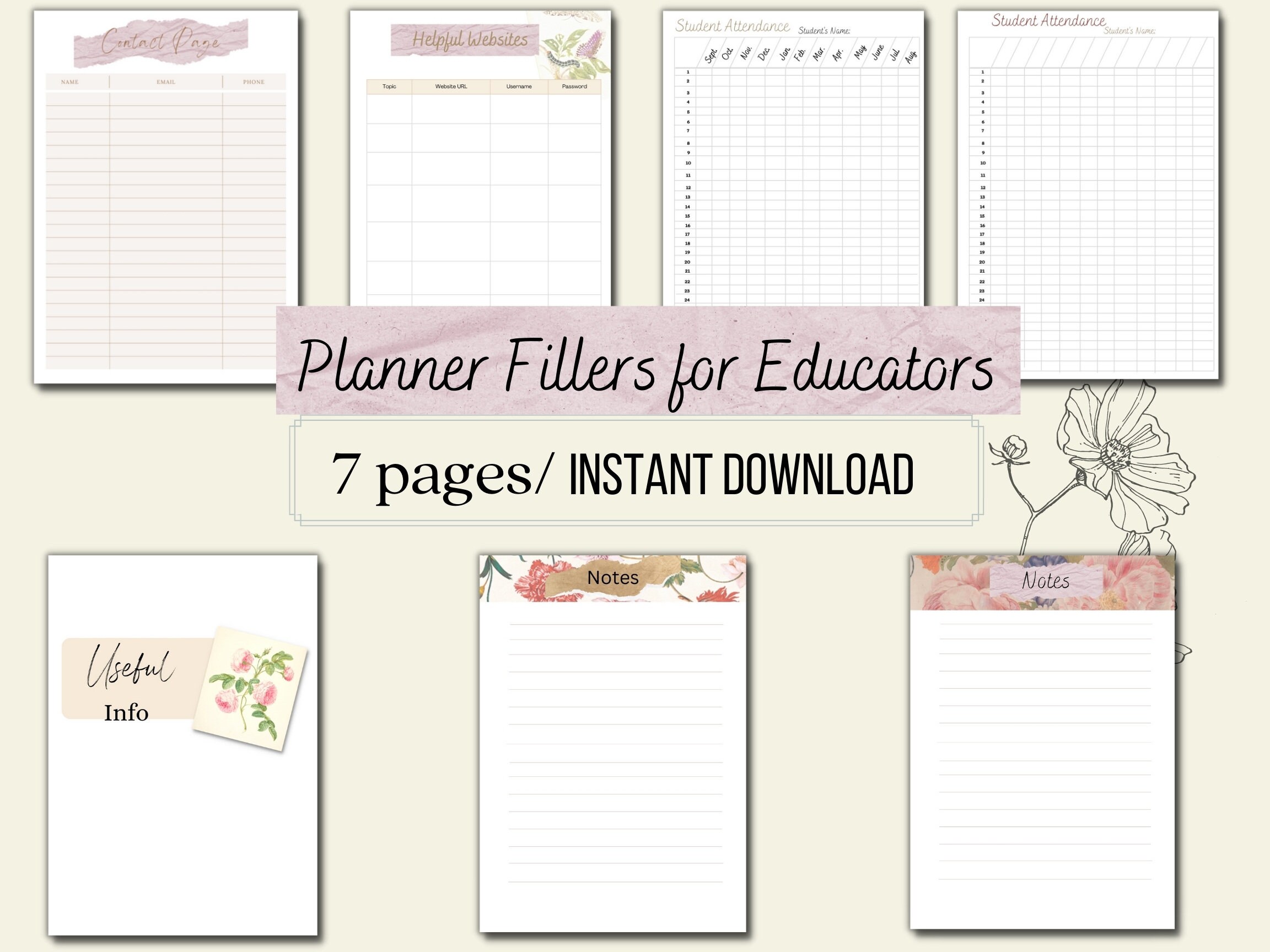 Printable Planner, Printable Attendance Record, Printable Notes Paper ...