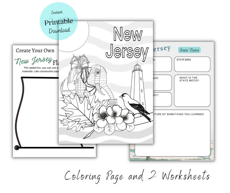 New Jersey Coloring Page/ United States Geography/ Printables/ - Etsy