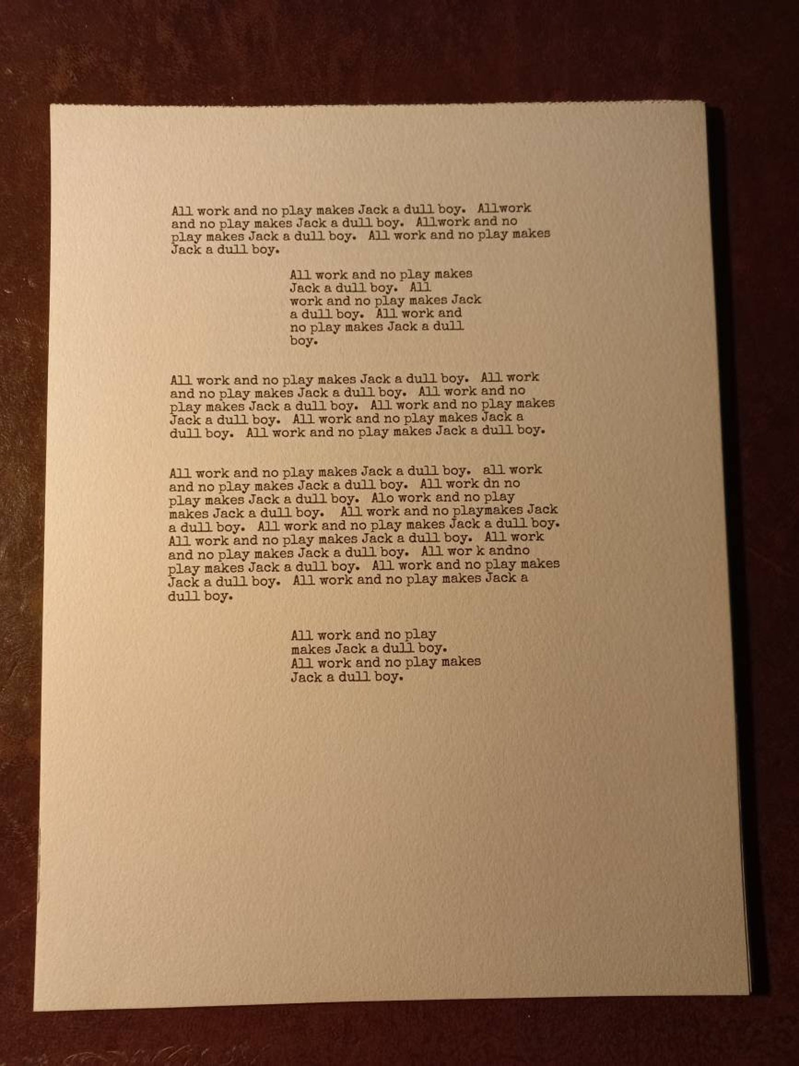 The Shining Movie Prop All Work and No Play Make Jack a Dull - Etsy