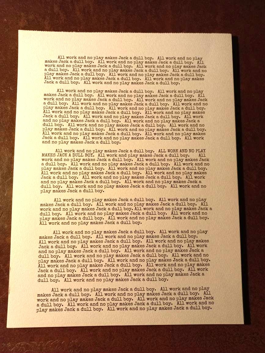 The Shining Movie Prop, All Work and No Play Make Jack a Dull Boy. 18 Page Screen Accurate Hard ...