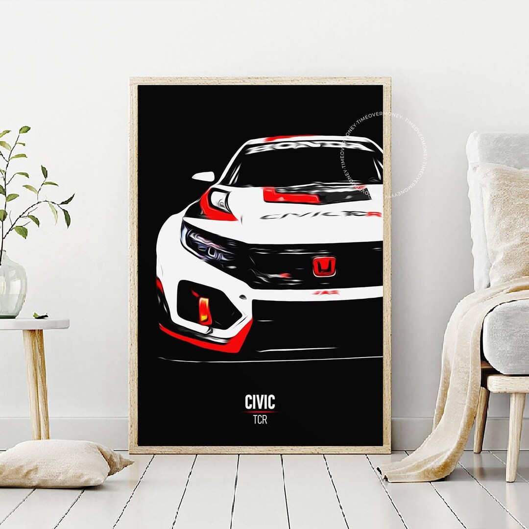 Honda Civic TCR Race Car Print Poster, Wall Art, Wall Art Poster for ...