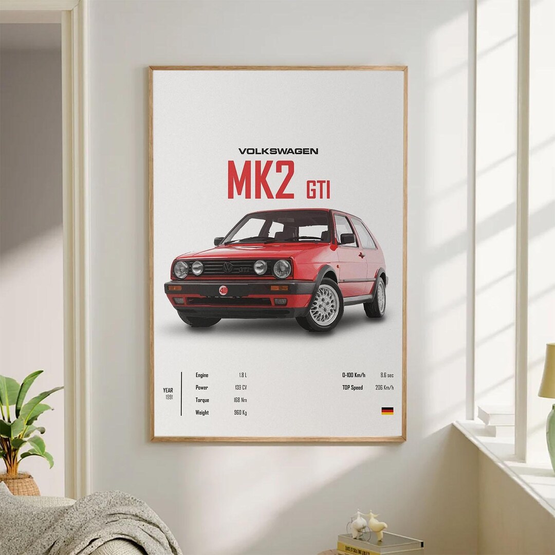 1991 Volkswagen Golf Mk2 Poster for Kids Boys Room Super Car Print Wall ...