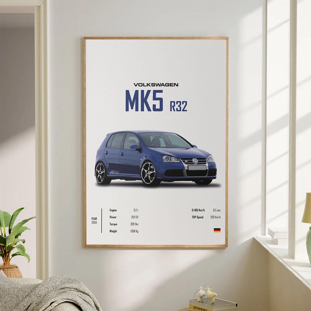 Volkswagen Golf GTI MK5 R32 Poster for Kids Boys Room Super Car Print ...