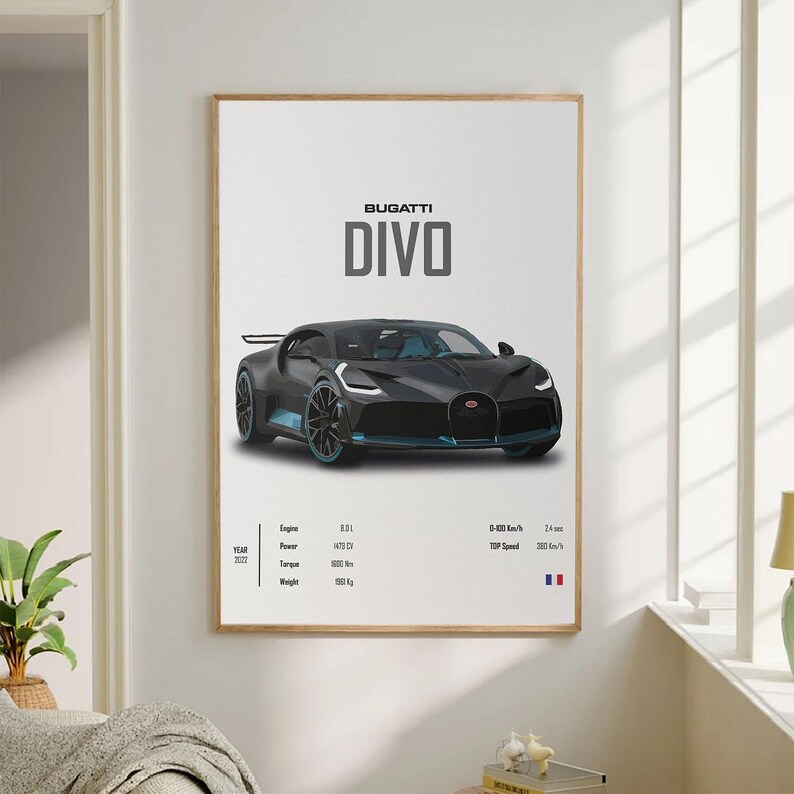 Bugatti Divo Poster for Kids Boys Room Super Car Print Wall Art Car ...
