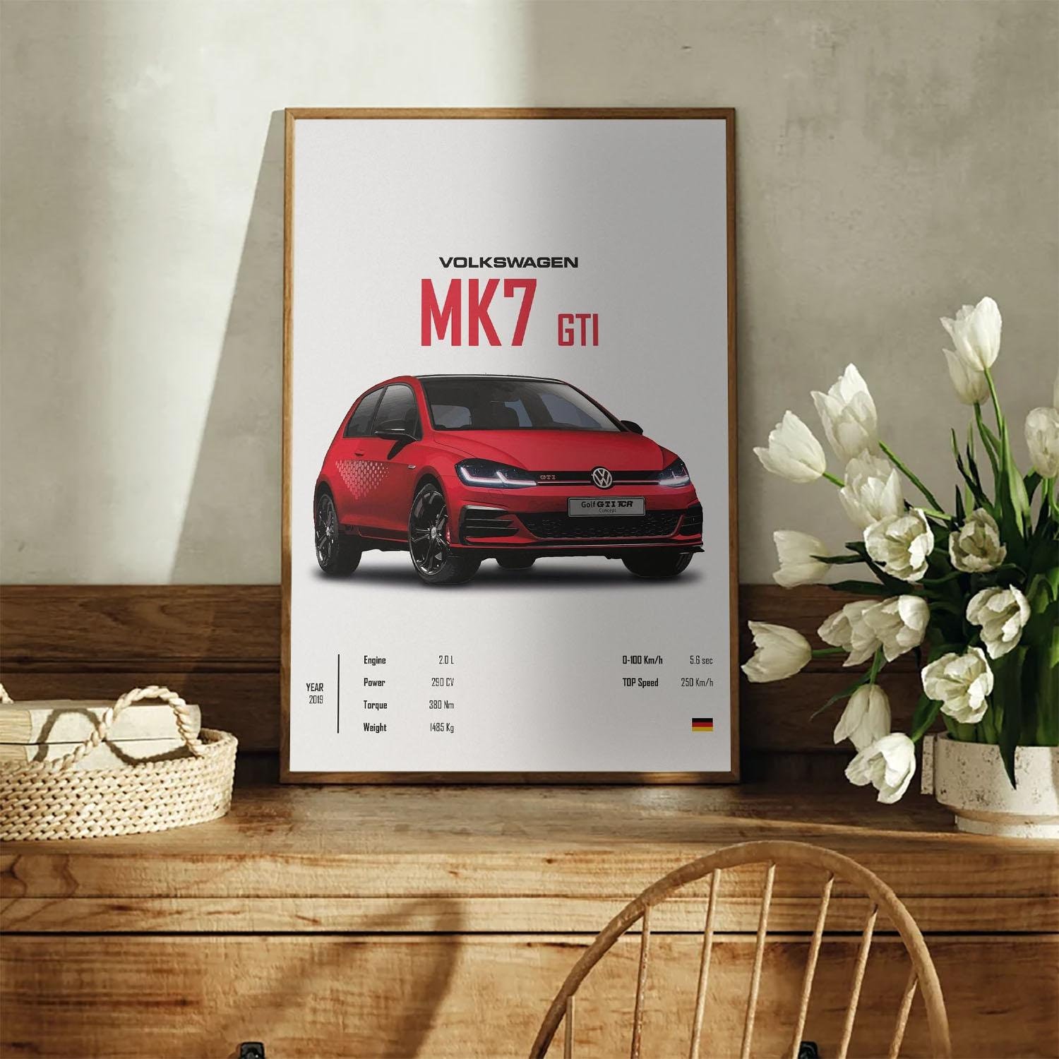 Volkswagen Golf Mk7 Poster for Kids Boys Room Super Car Print Wall Art ...