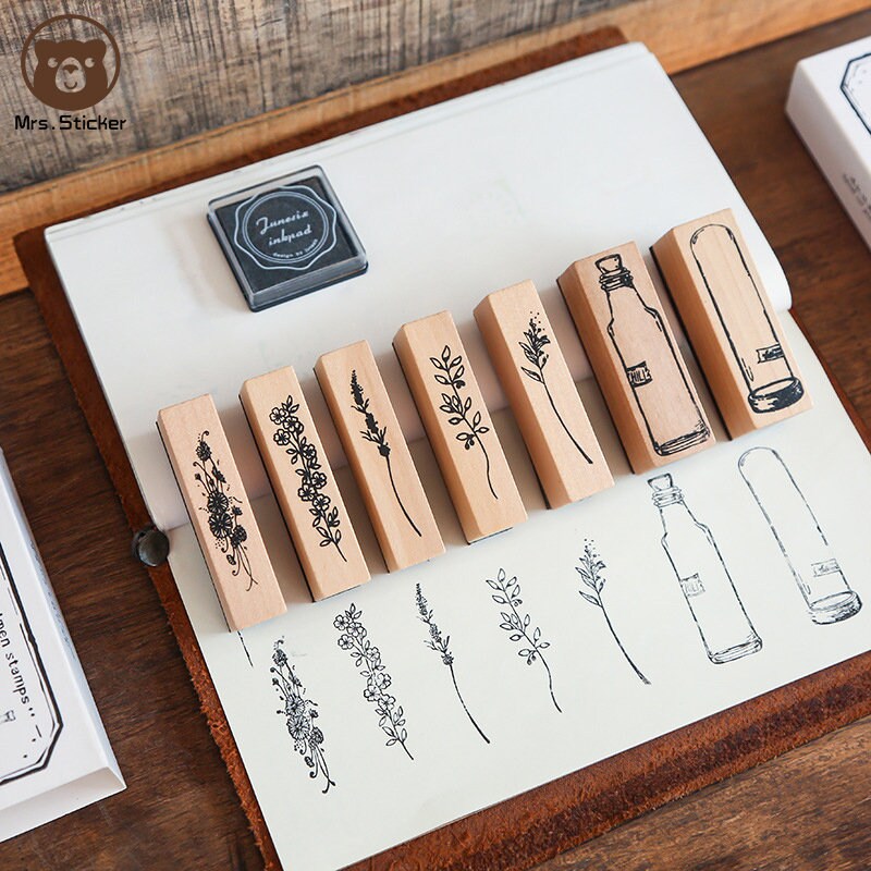 Herbarium Specimen Stamp Collection Set Flowers Stamp Icon Herbs Wooden ...