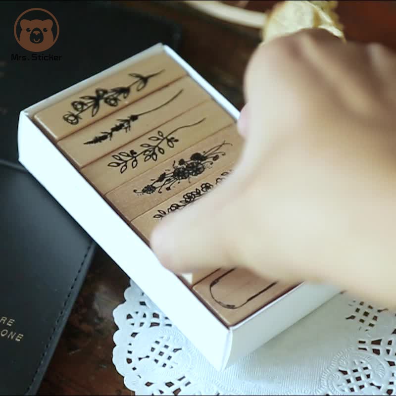 Herbarium Specimen Stamp Collection Set Flowers Stamp Icon Herbs Wooden ...