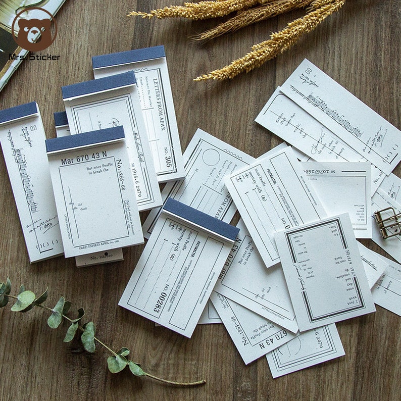 50sheets Vintage Magnetic Memo Pads Retro Sticky Notes Ephemera Pack ...