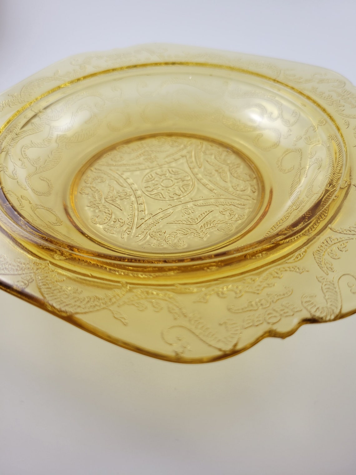 Vintage Amber Depression Glass Butter Dish, Madrid Pattern Glass ...