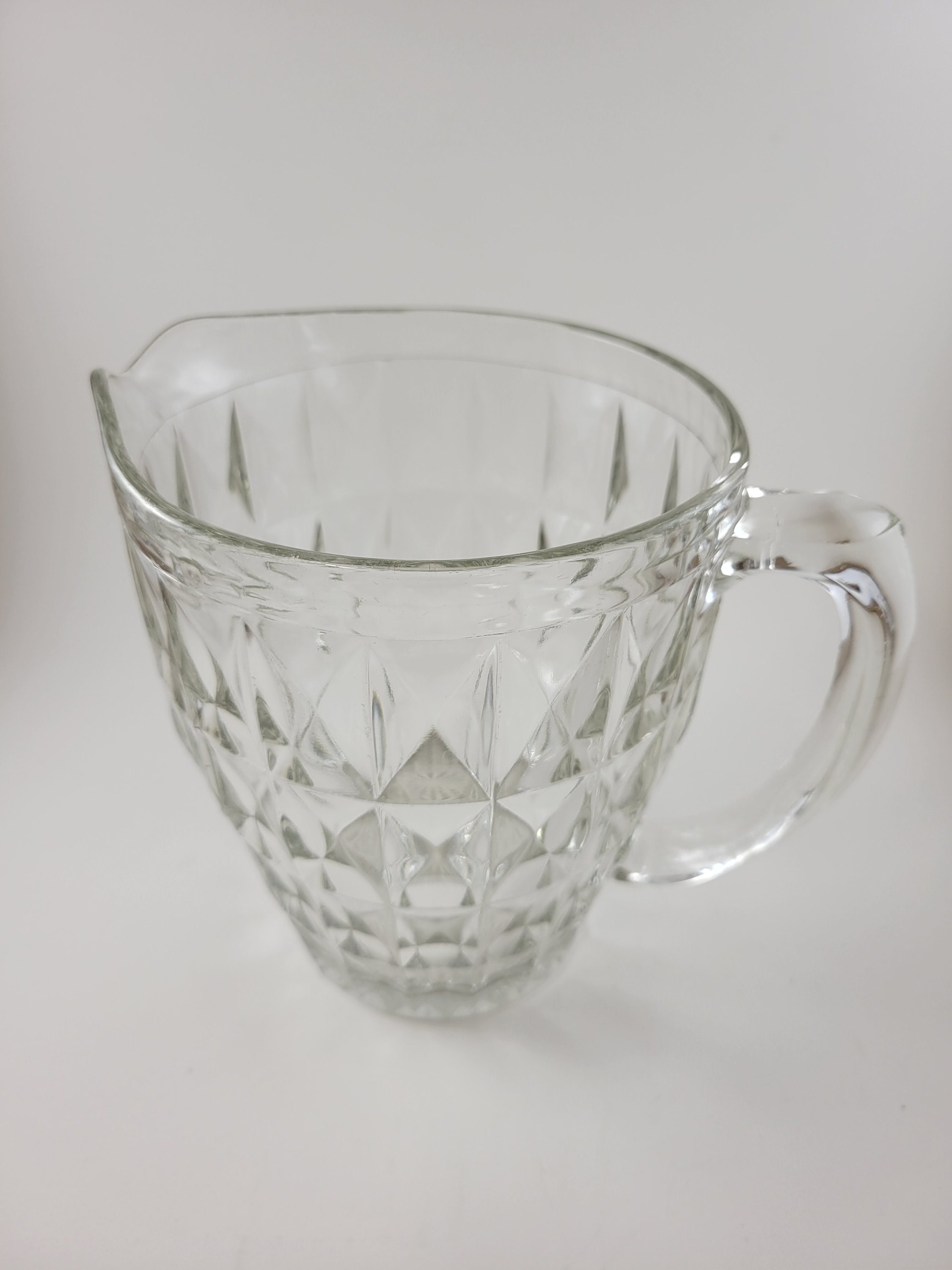 Vintage Diamond Cut Clear Glass Pitcher - Etsy