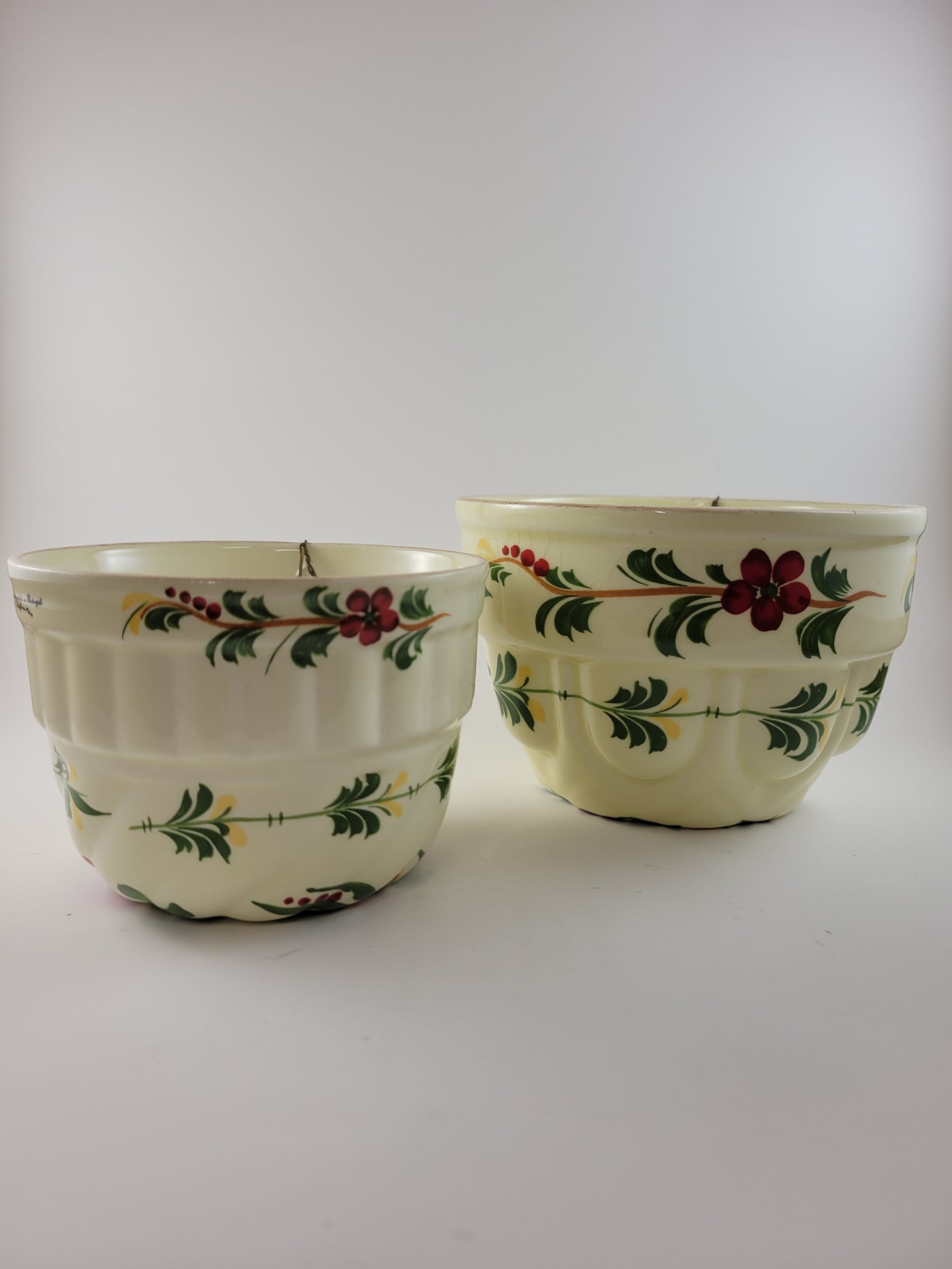 Vintage Teleflora Jello Mold Ceramic Hanging Planters, Hand Painted in ...