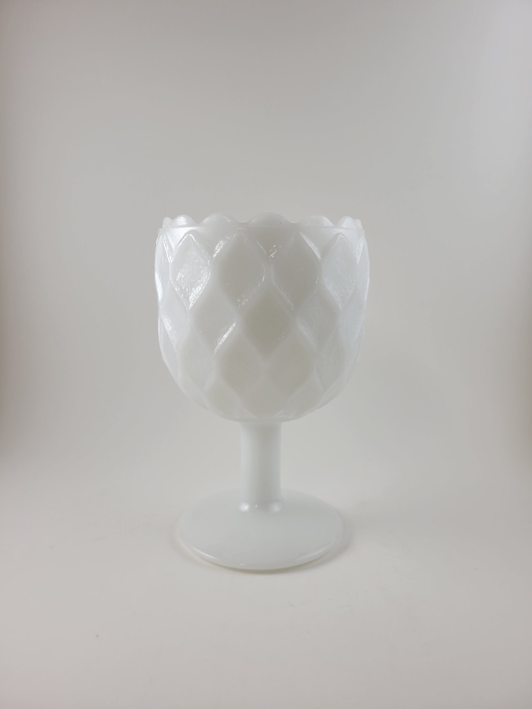 Vintage Milk Glass Goblet, Diamond Pattern Milk Glass - Etsy