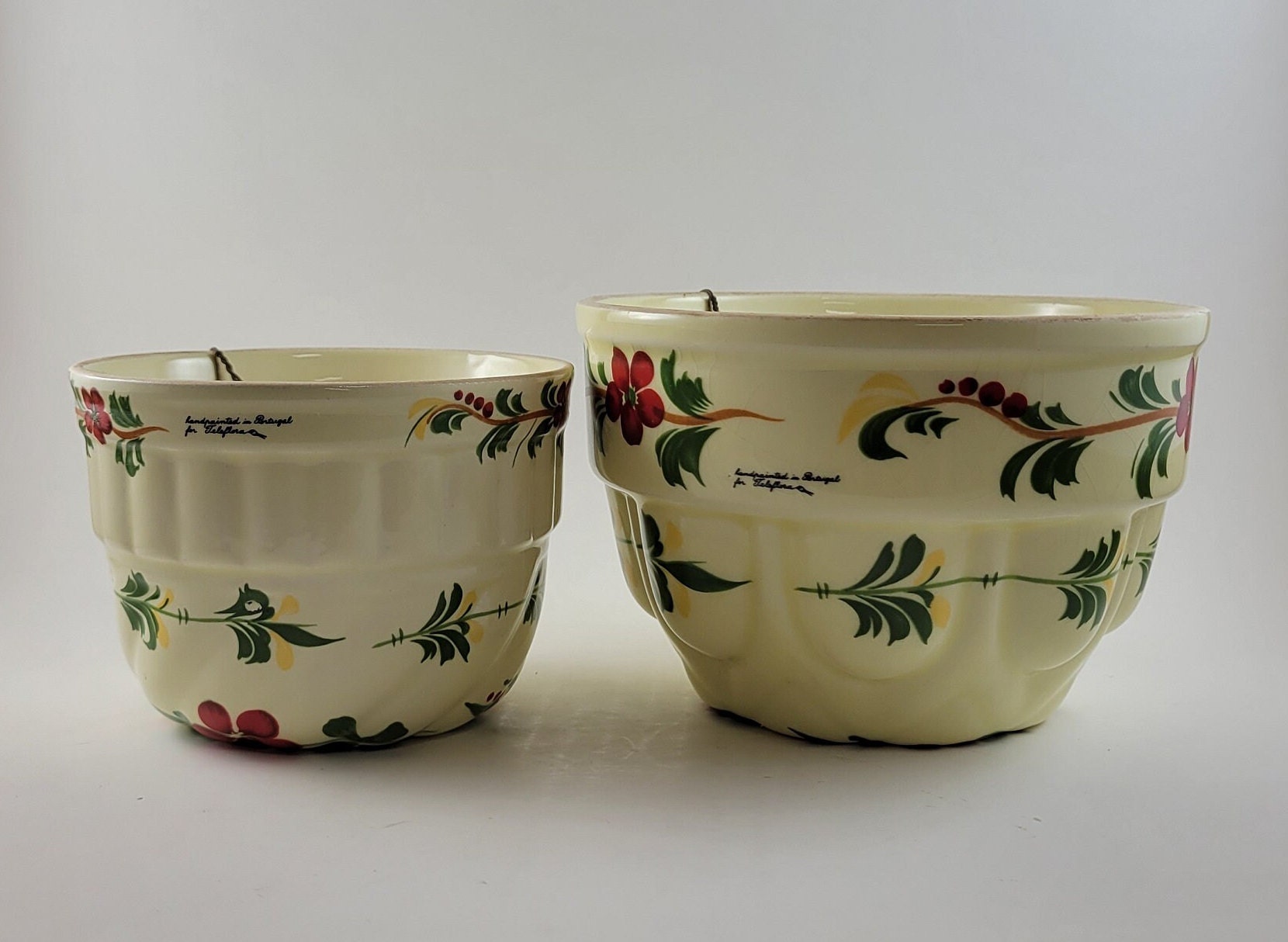 Vintage Teleflora Jello Mold Ceramic Hanging Planters, Hand Painted in ...