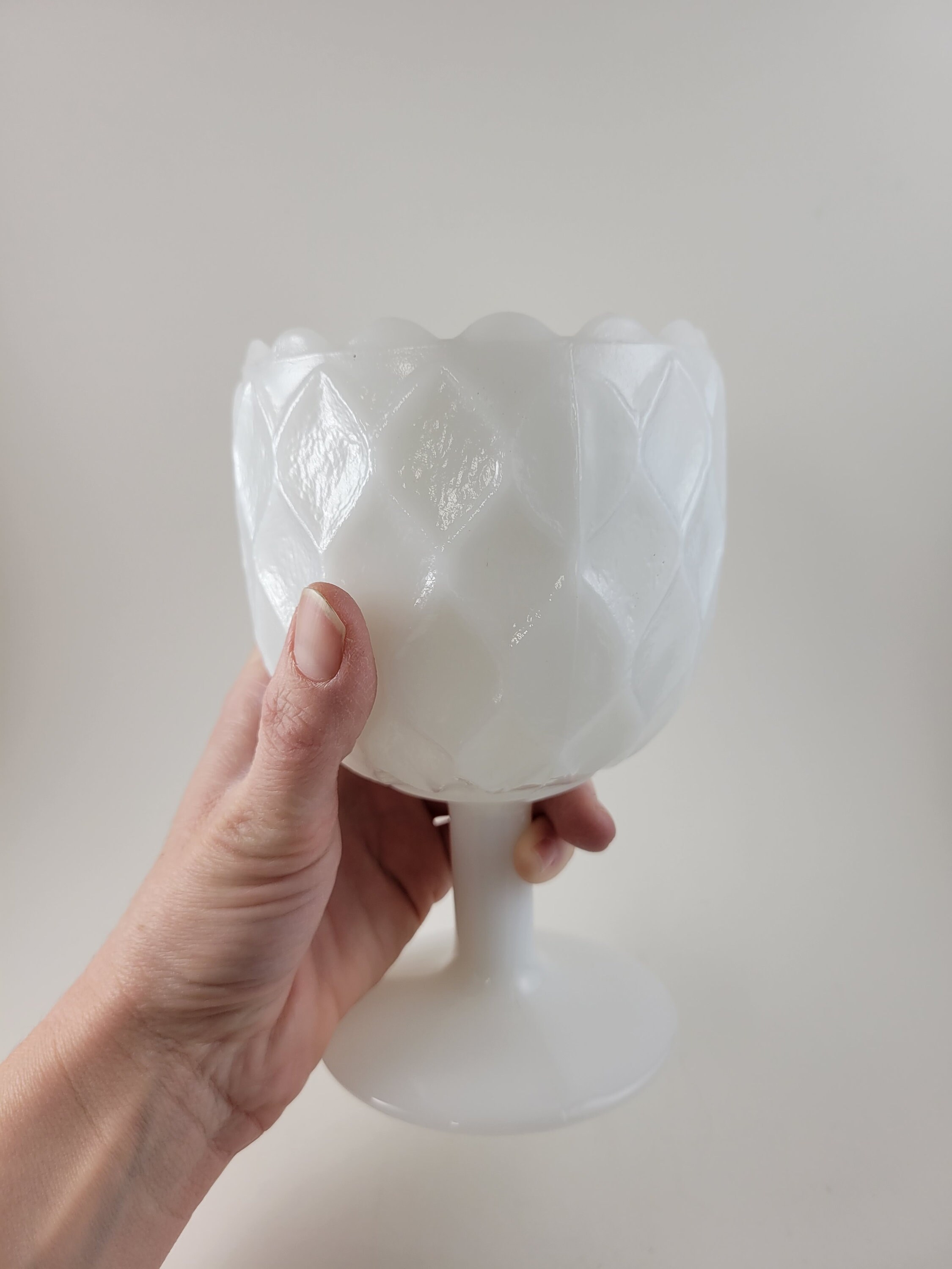Vintage Milk Glass Goblet, Diamond Pattern Milk Glass - Etsy